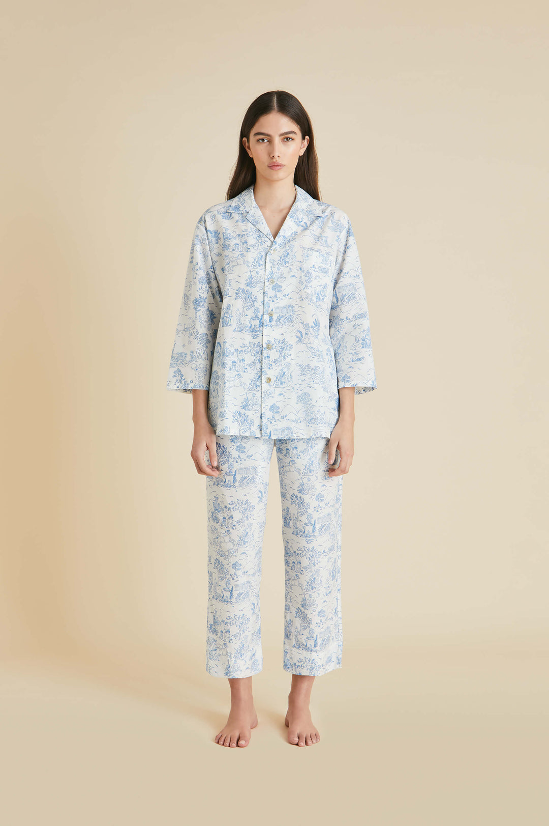 Casablanca Eros Ivory Toile De Jouy Pajamas In Cotton Silk Olivia Von